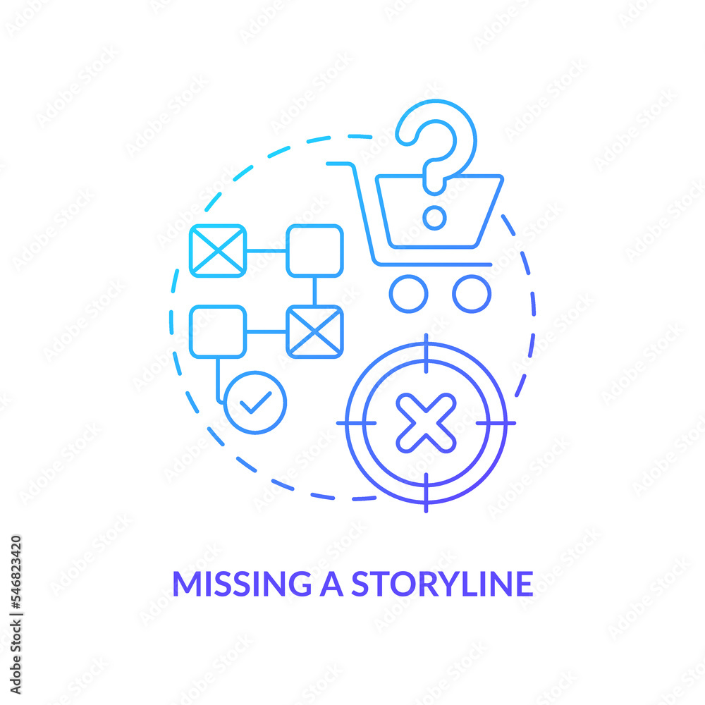 Missing storyline blue gradient concept icon. Frequent company mistake ...