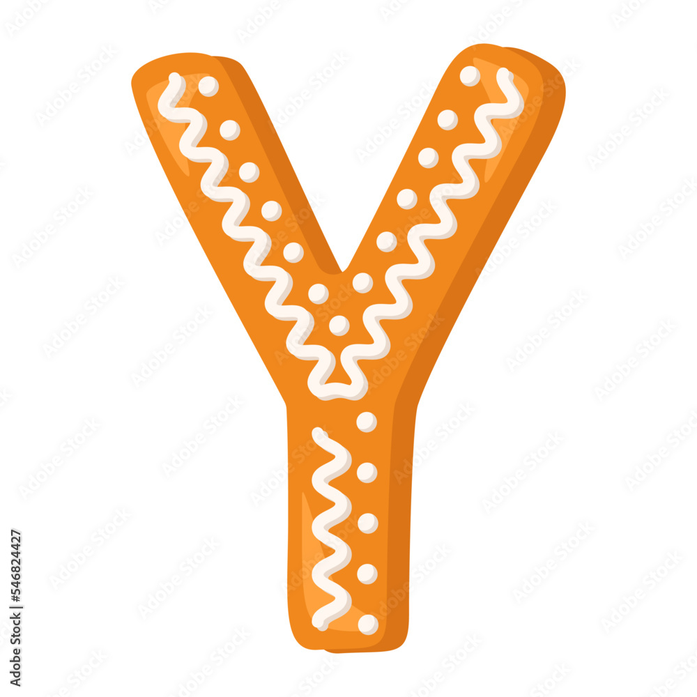 Letter Y made from glazed gingerbread. Festive font, symbol of Happy ...