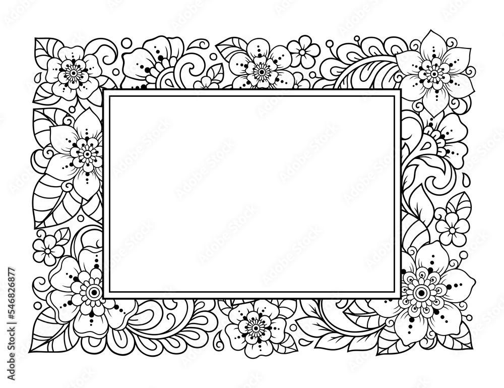 Frame in eastern tradition. Stylized with henna tattoos decorative ...