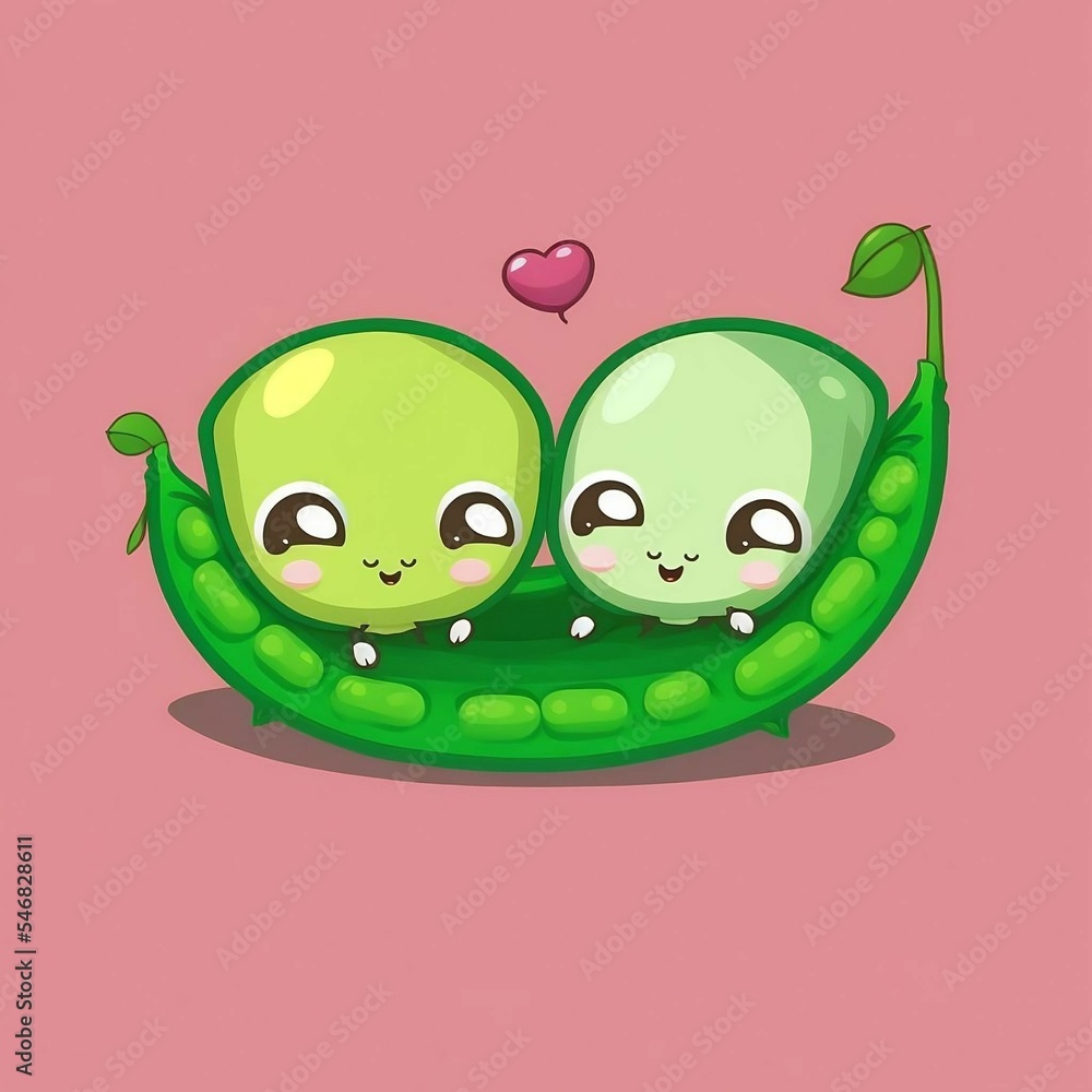 Two Peas In a Pod Cute Cartoon | Created Using Midjourney and Photoshop ...