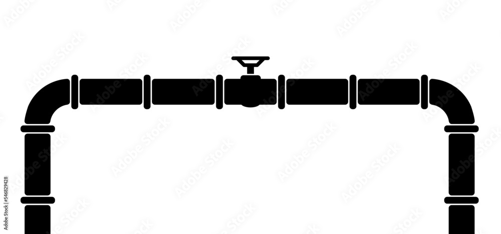 Water, oil or gas pipeline with fittings and valves. Pipeline and black ...