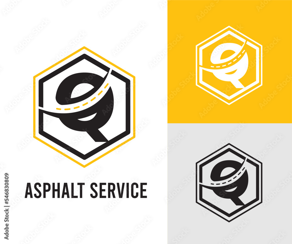 Initial Q Letter with asphalt and paving symbol for asphalt logo and ...