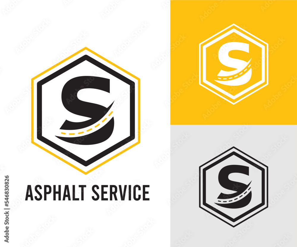 Initial S Letter with asphalt and paving symbol for asphalt logo and ...