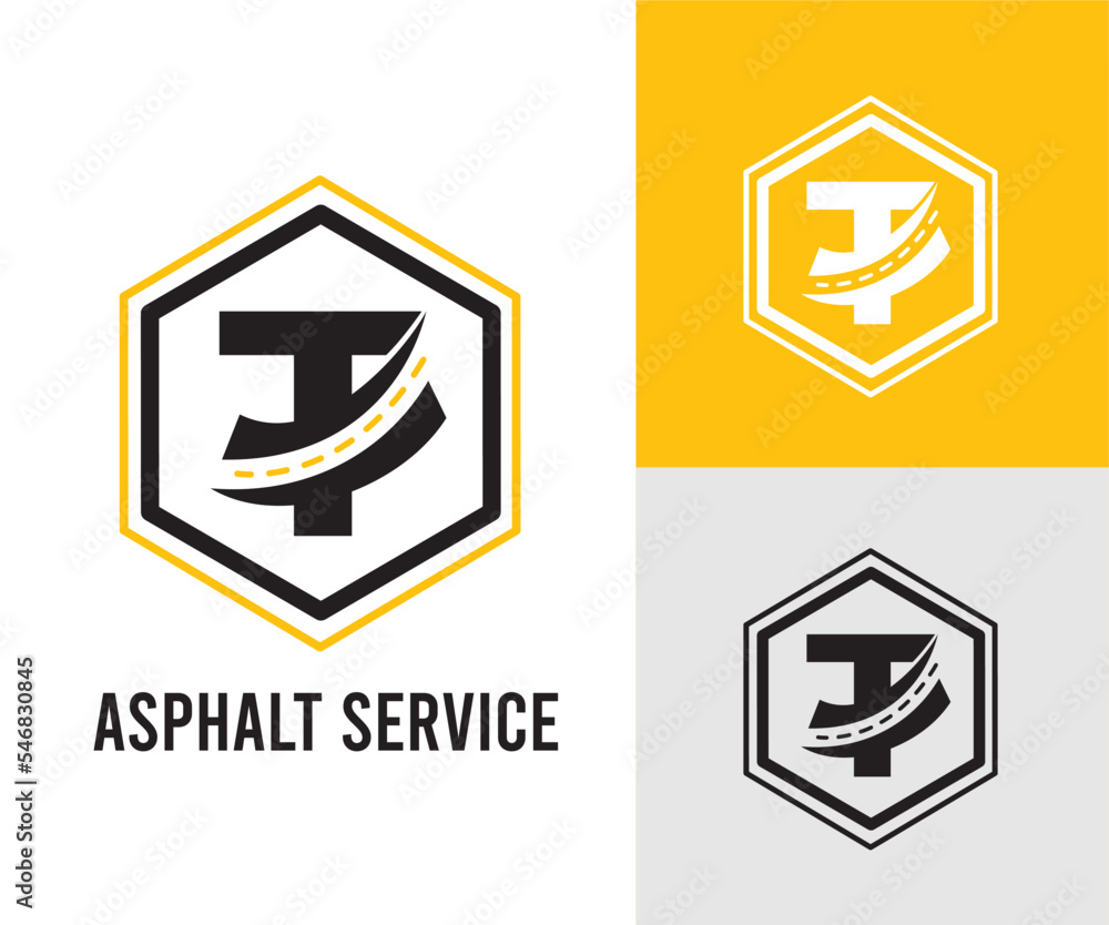 Initial T Letter with asphalt and paving symbol for asphalt logo and ...