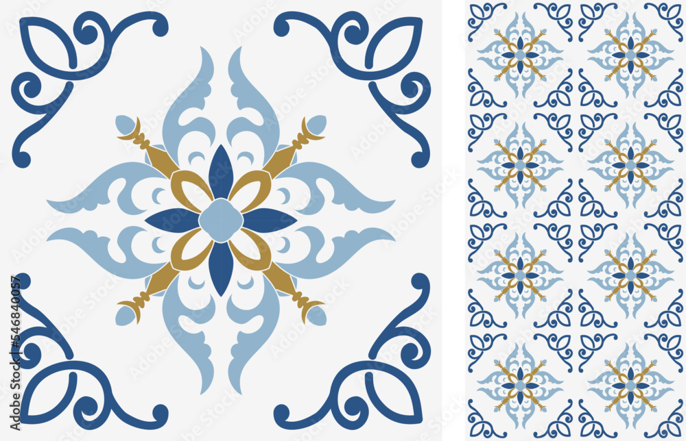 Seamless Azulejo tile. Portuguese and Spain decor. Ceramic tile with ...