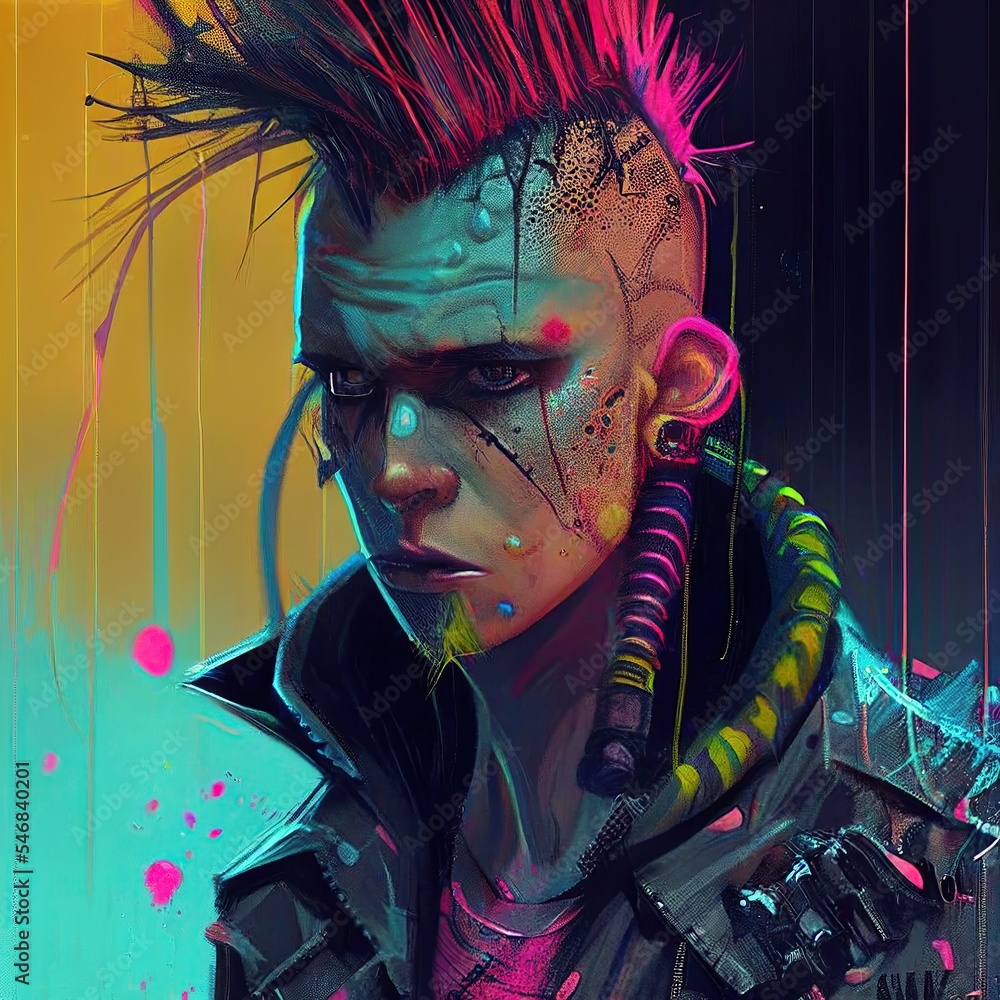 Artistic Colorful Man Face Hippie Portrait Cyberpunk Man. Time of the ...