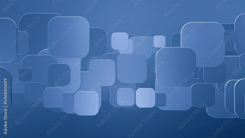 Geometric vibrant blue background with rounded squares moving ...