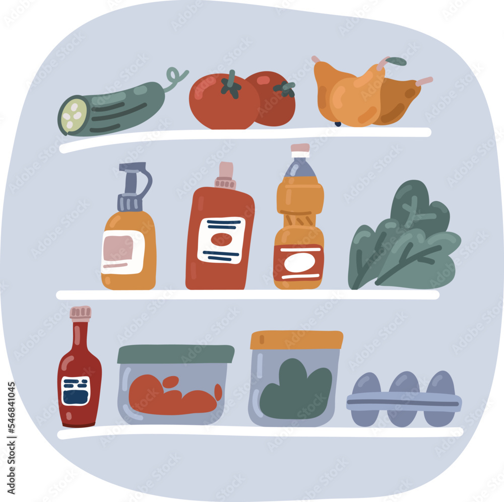 Vector illustration of food set. Meal preserved in a metal and glass ...