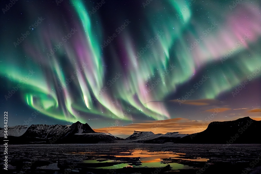 The polar arctic Northern lights aurora borealis sky star in Norway ...