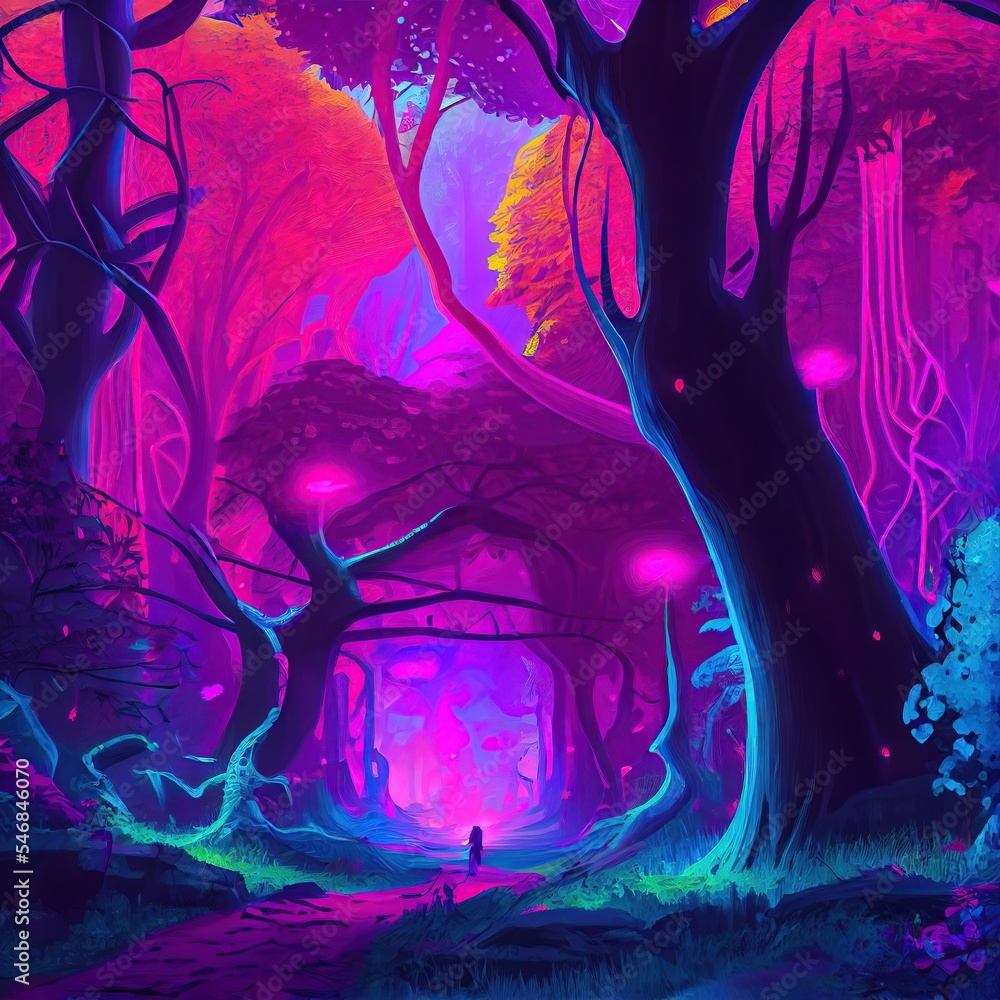 A Beautiful Neon Colored Forest. Intricate details Extremely detailed ...