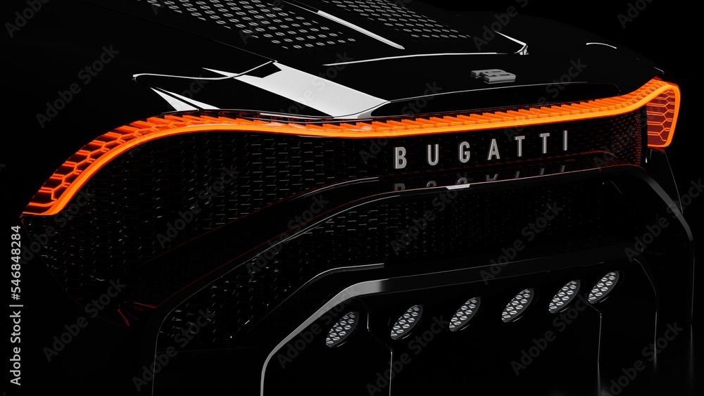 Brake light Bugatti La voiture noire sports car isolated on black ...