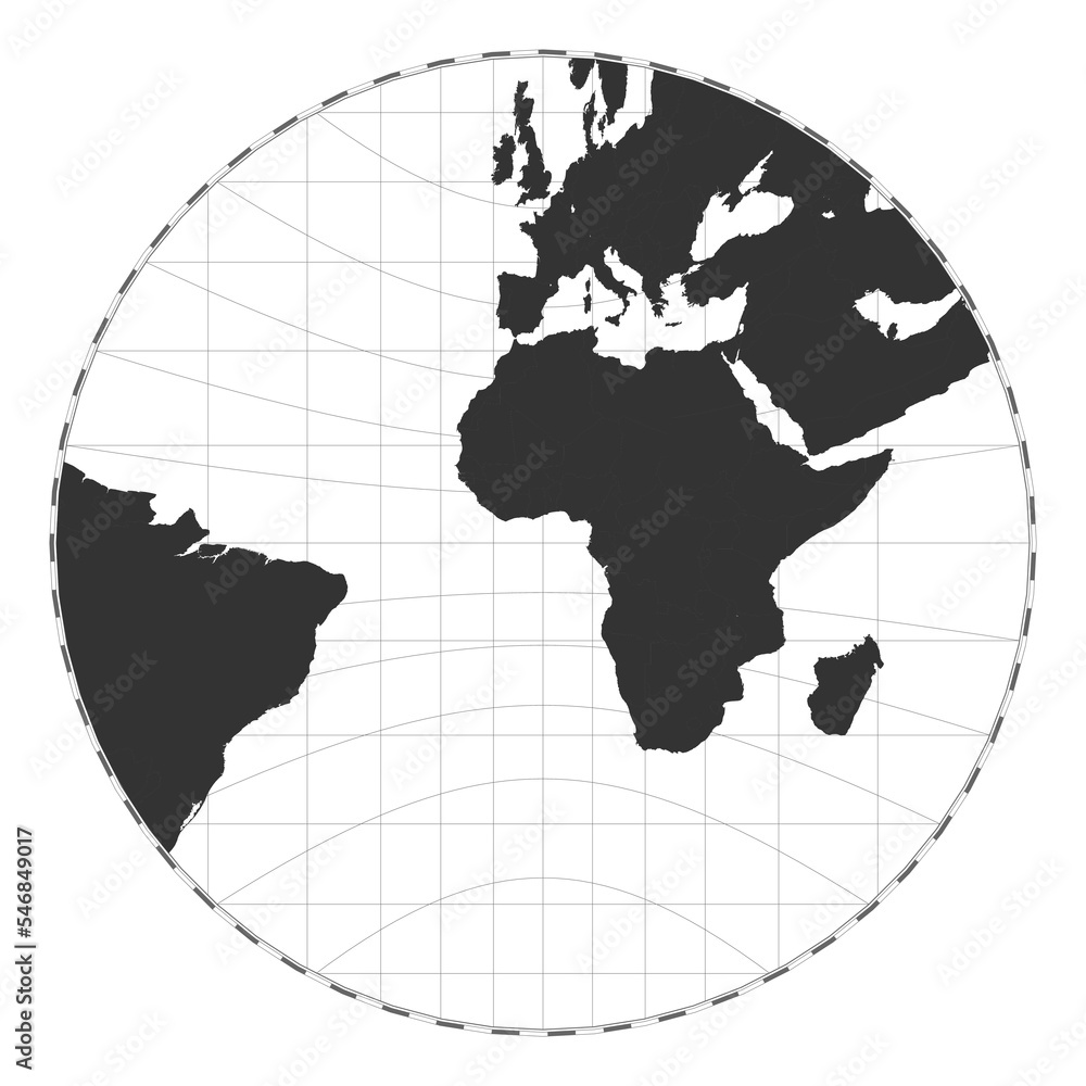 Vector world map. Gnomonic projection. Plan world geographical map with ...