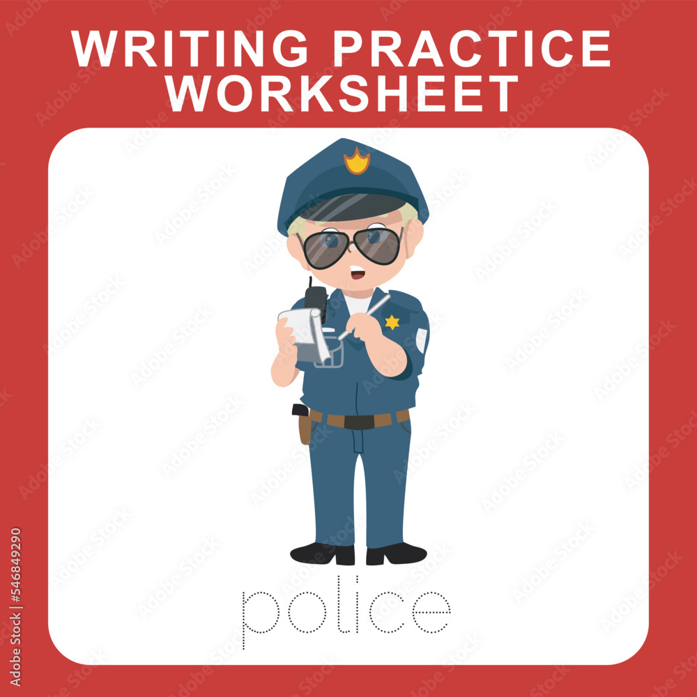 Writing practice worksheet with kids’ profession dream theme. a cute ...