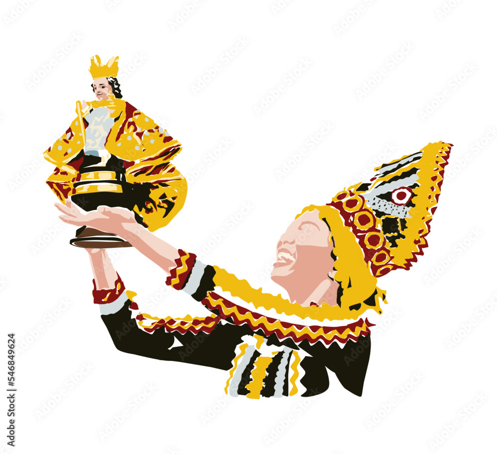 Sinulog festival queen dancing holding Santo Niño of Cebu Statue Stock ...
