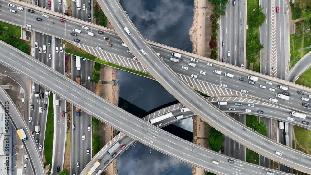 Cityscape of traffic jam at highway road landmark of Sao Paulo Brazil ...