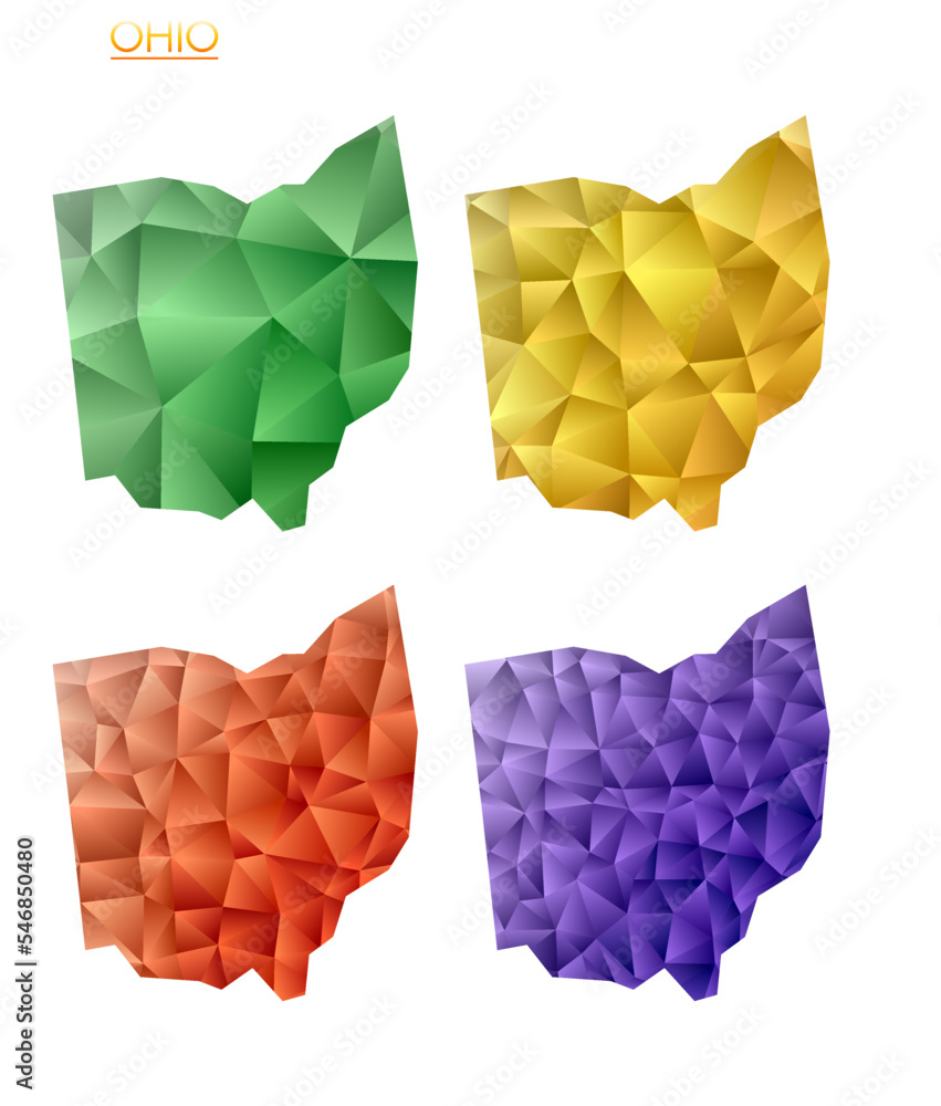 Set of vector polygonal maps of Ohio. Bright gradient map of us state ...
