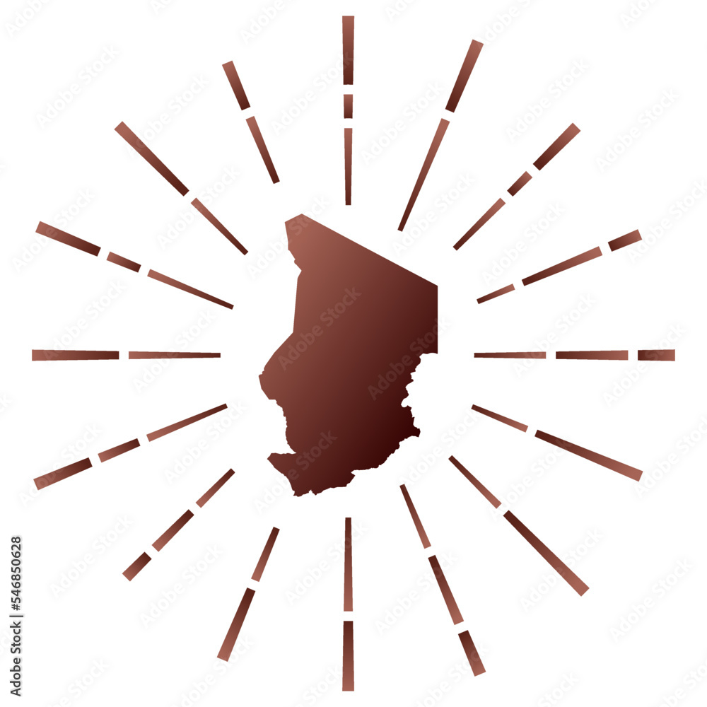 Chad gradiented sunburst. Map of the country with colorful star rays ...