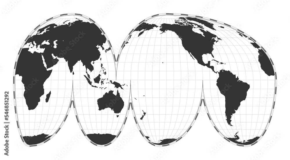 Vector world map. Goode's interrupted Mollweide projection. Plan world ...