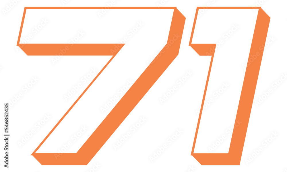 Orange Number Seventy One Vector Illustration. 3D Number 71 Isolated On ...