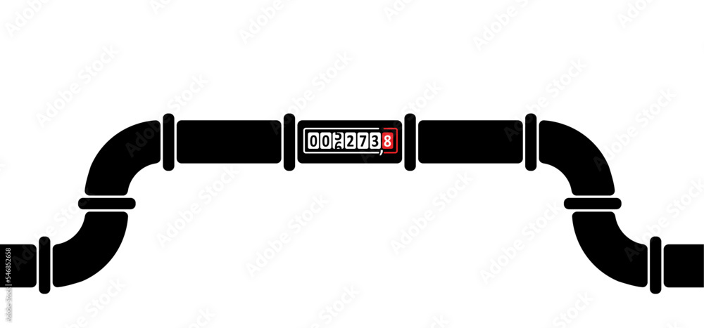 Water, oil or gas pipeline with fittings and valves. Pipeline and black ...