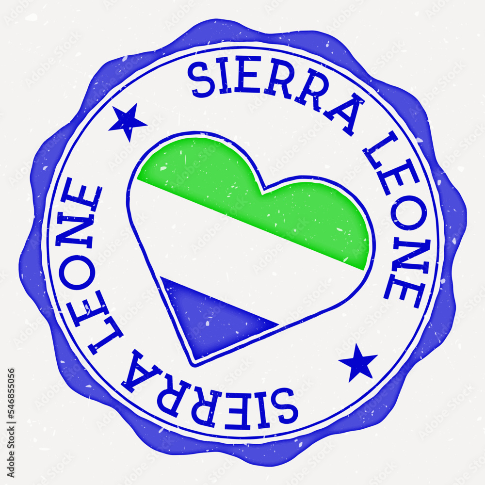Sierra Leone heart flag logo. Country name text around Sierra Leone ...