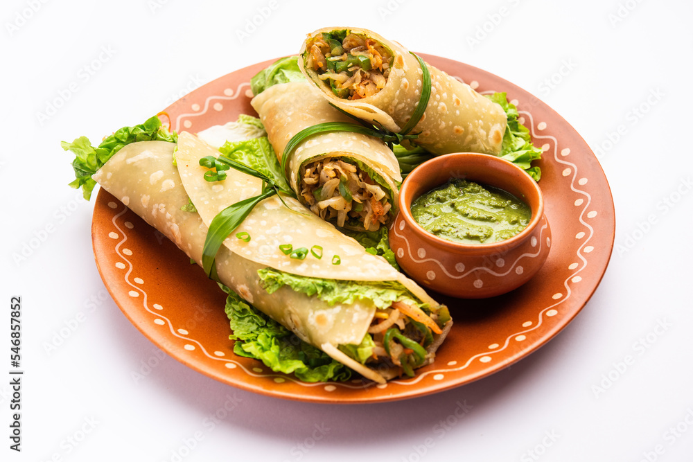 Indian chapati veg spring Rolls filled with vegetables and spices, also ...