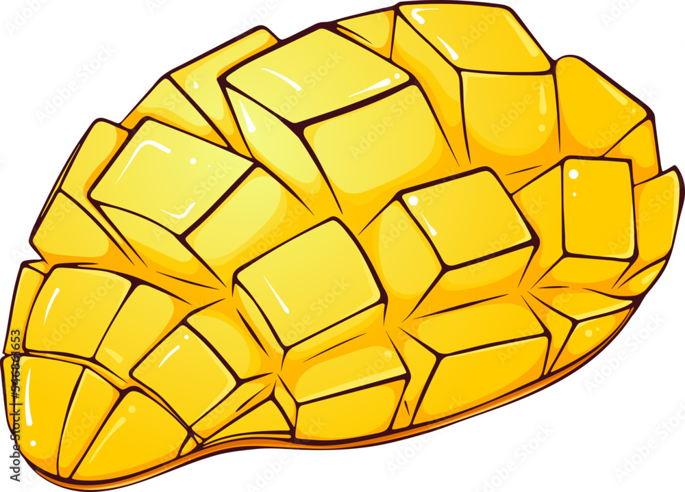 Sliced mango piece. Vector color illustrations in hand drawn cartoon ...