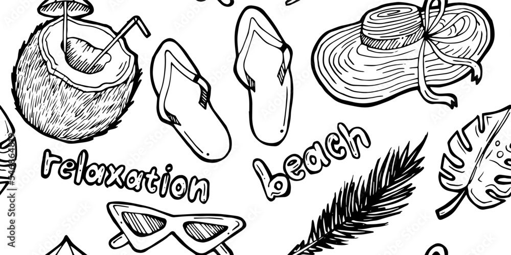 Summer tropical beach. Rectangle seamless pattern. Vacation on the sea ...