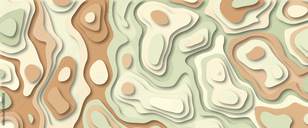 3D papercut layers, paper cut vector art background. Topographic canyon ...