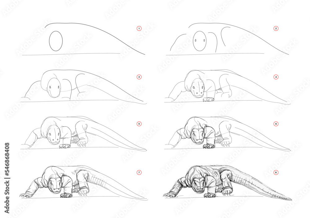 Page shows how to learn to draw sketch of giant monitor lizard ...