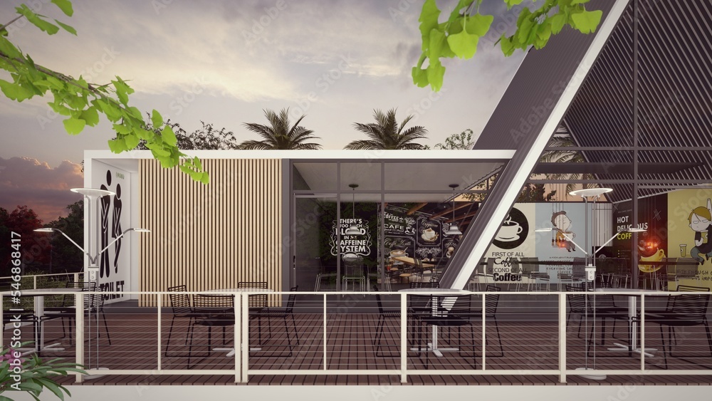 coffee shop architectural design concept with banner menu mockup and ...