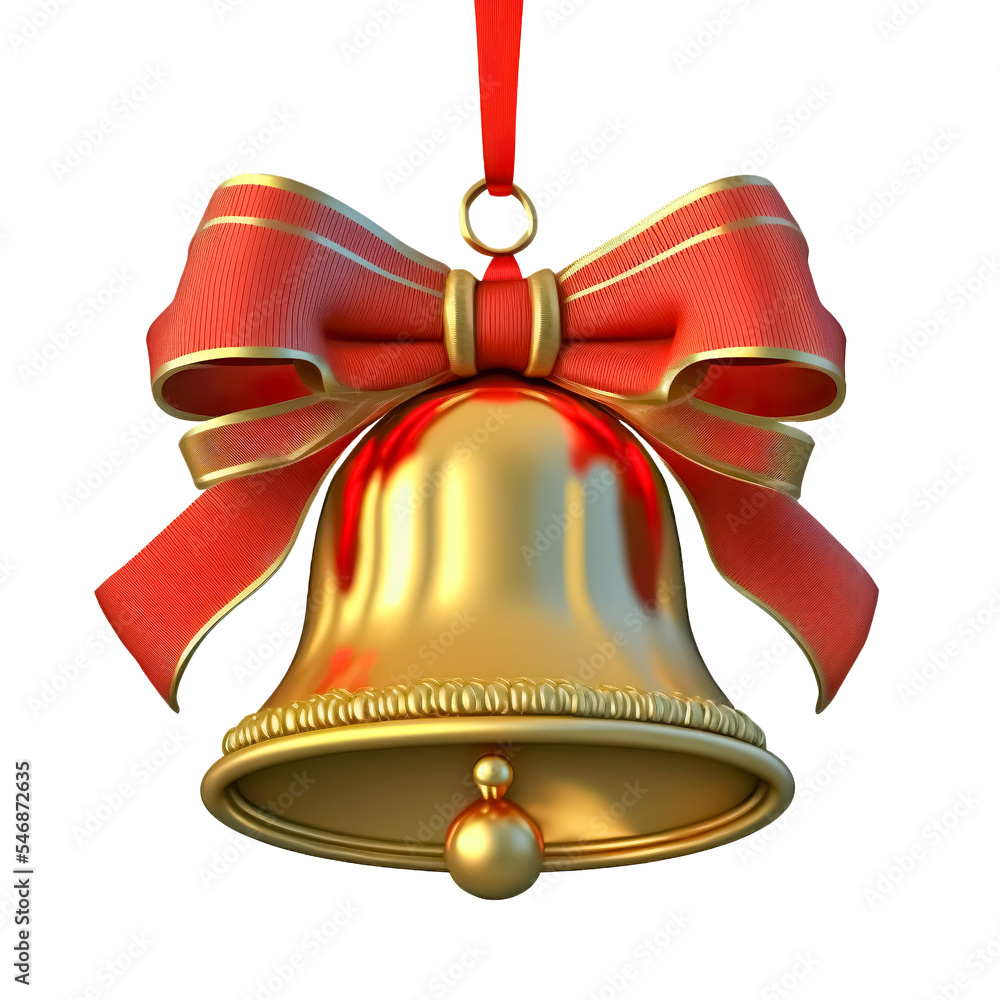 Golden metal bell isolated on a transparent background, Christmas ...