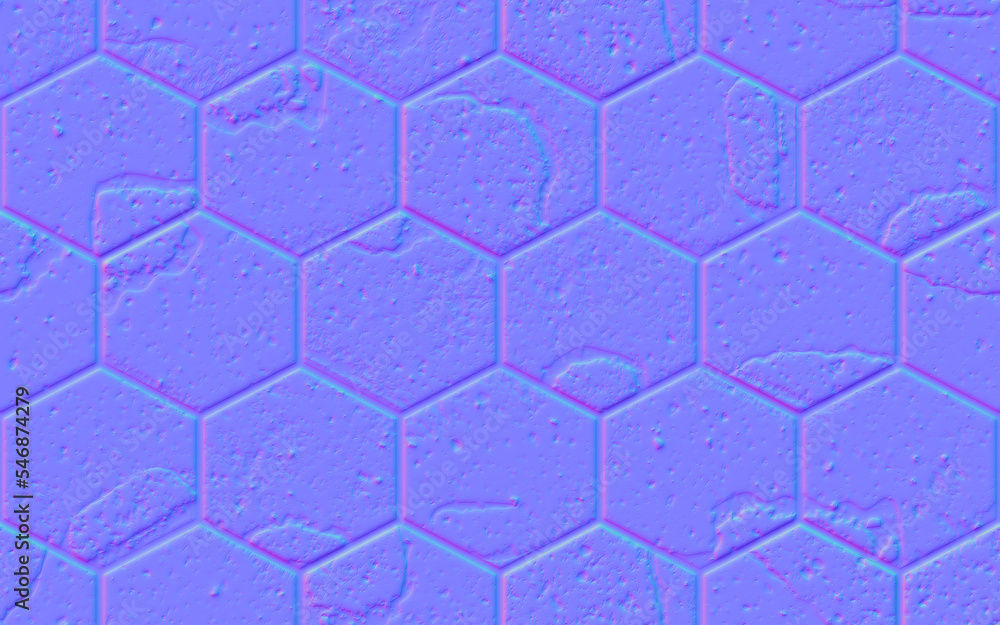 Normal map of pavement seamless pattern with hexagon textured cracked ...
