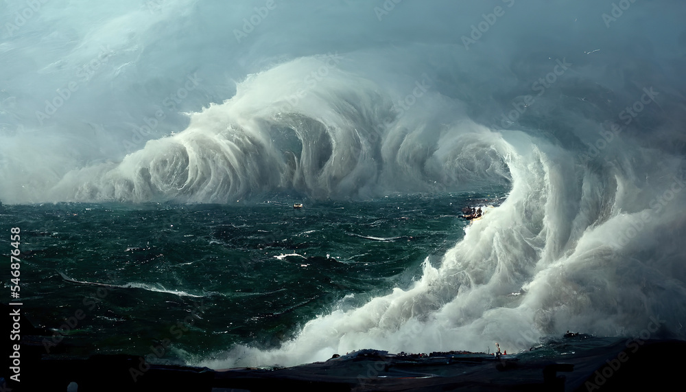 Spectacular scenery of gigantic tsunami-like wave at sea and ...