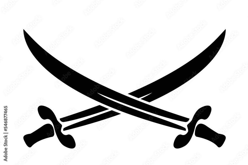 Crossed black swords. Heraldic symbol of two medieval sharp sabers ...