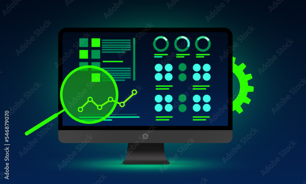 Digital data infographic on computer Screen. Interface Design of ...