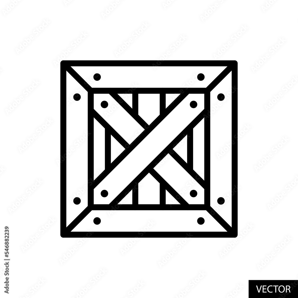 Square shipping crate, cargo box front view vector icon in line style ...