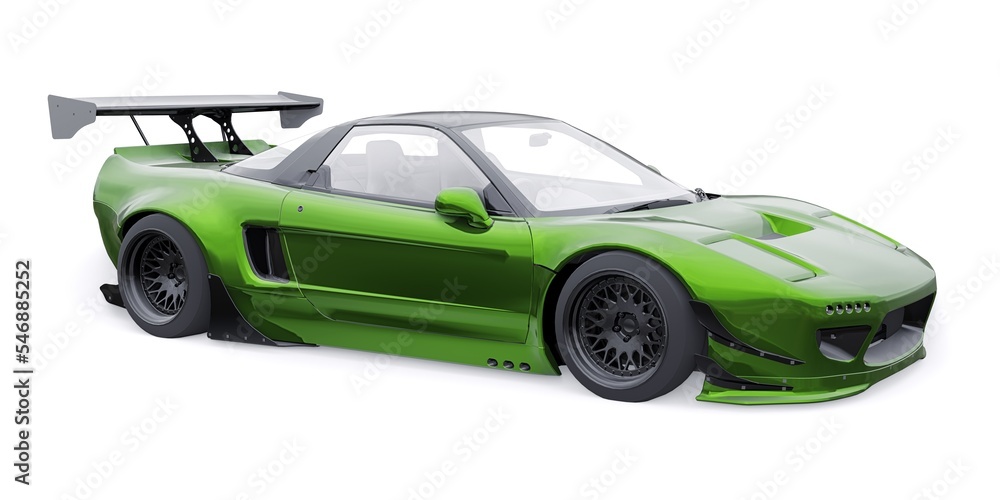 Tokyo. Japan. March 9, 2022. Green Honda NSX 1992. A tuned version of a ...