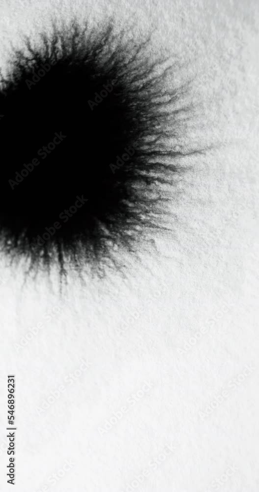 Vertical video. Black ink water drop. Fluid spatter. Transition overlay ...