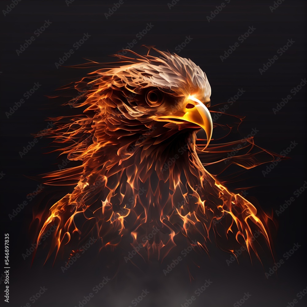 Fire eagle on black background. Isolated eagle silhouette made of fire ...