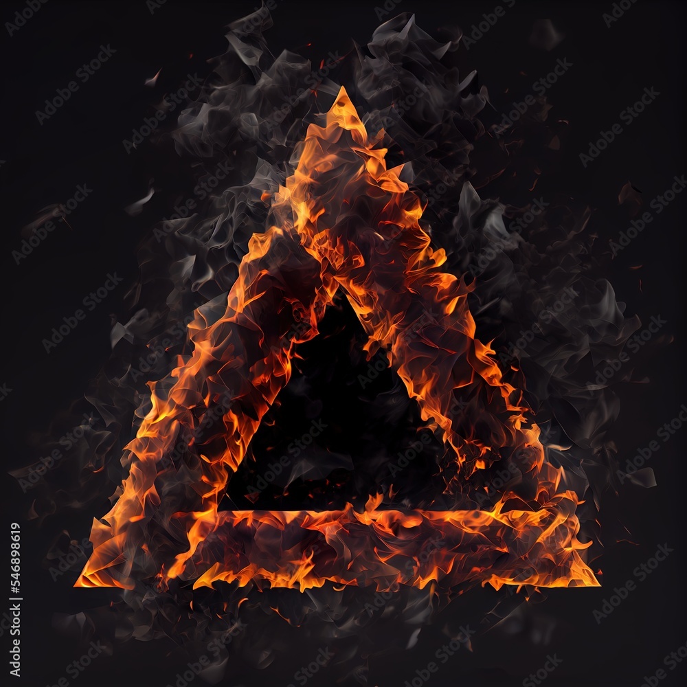 Fire triangle on black background. Isolated triangle silhouette made of ...