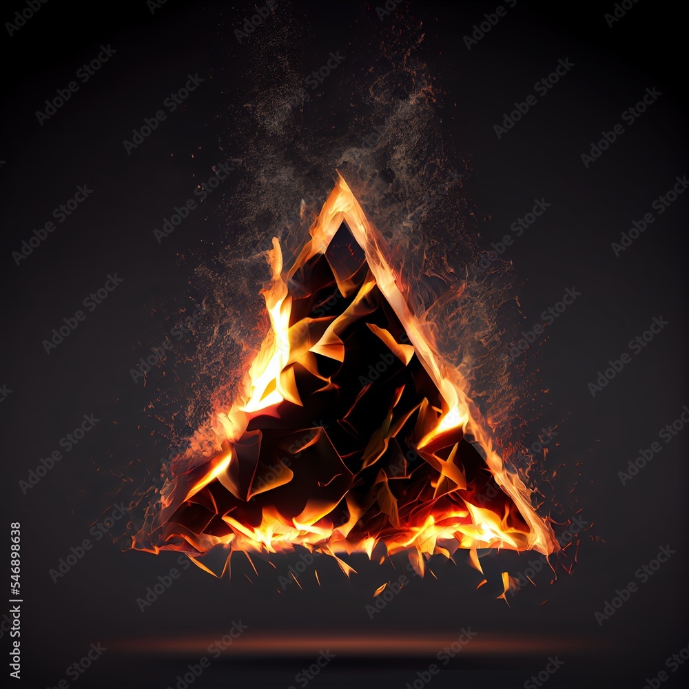 Fire triangle on black background. Isolated triangle silhouette made of ...