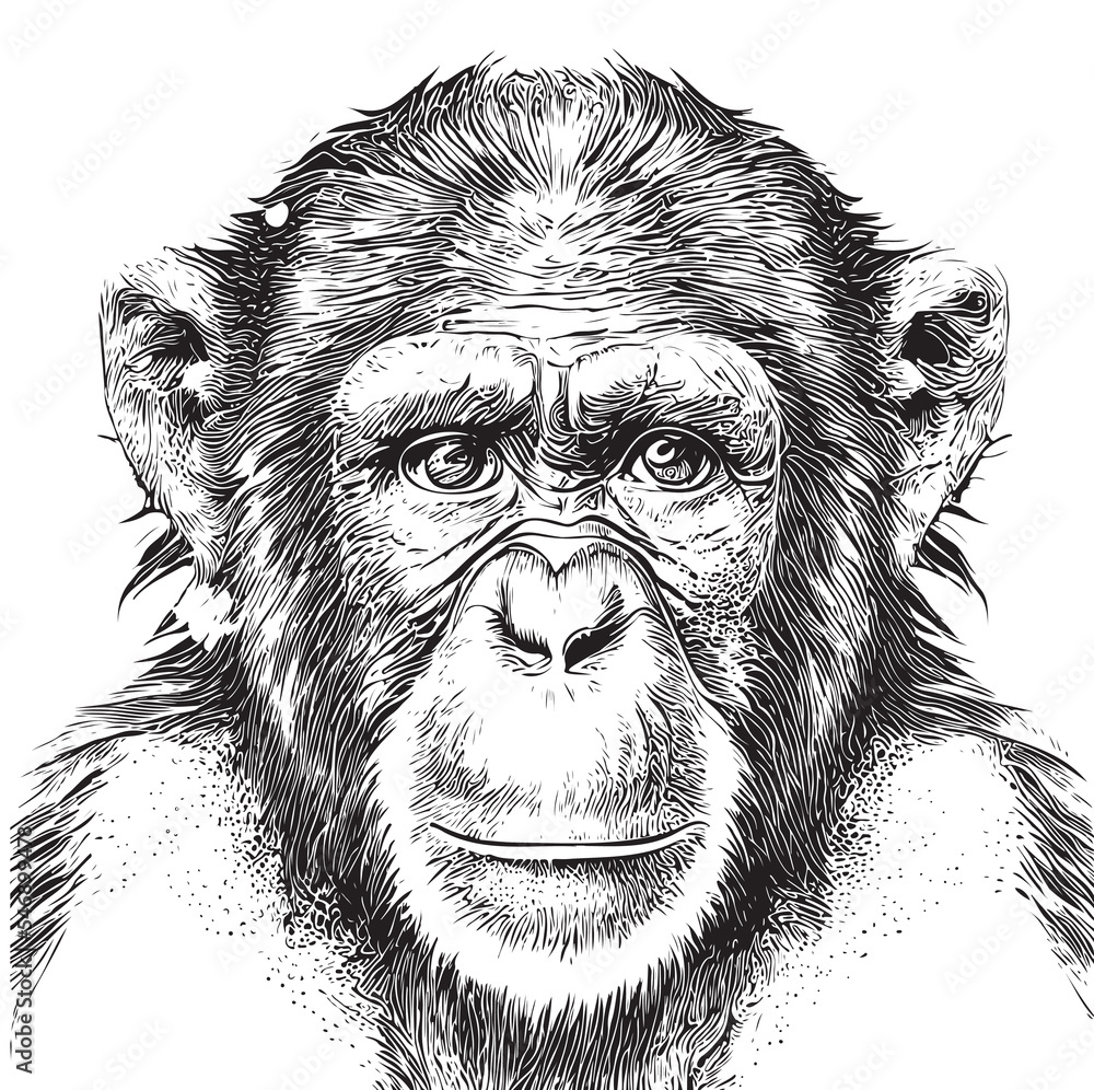 Monkey portrait sketch hand drawn engraving style Vector illustration ...