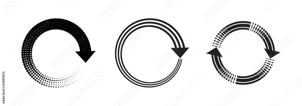 Tri-line circular arrow, round up, Set of black circle vector arrows ...