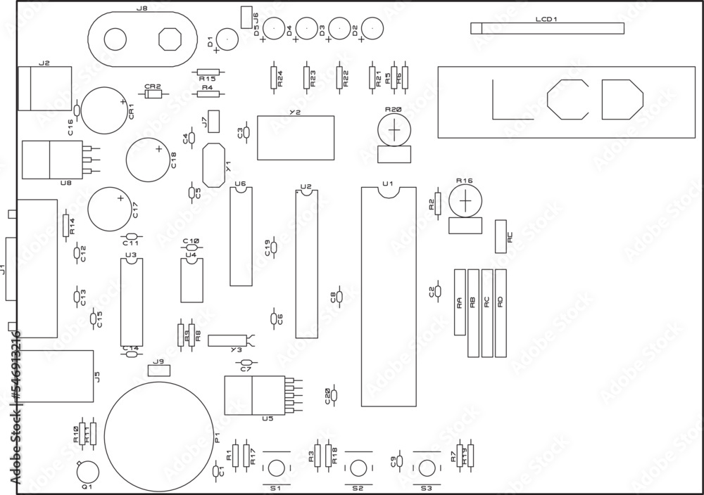 Vector assembly drawing electronic circuit board with components ...