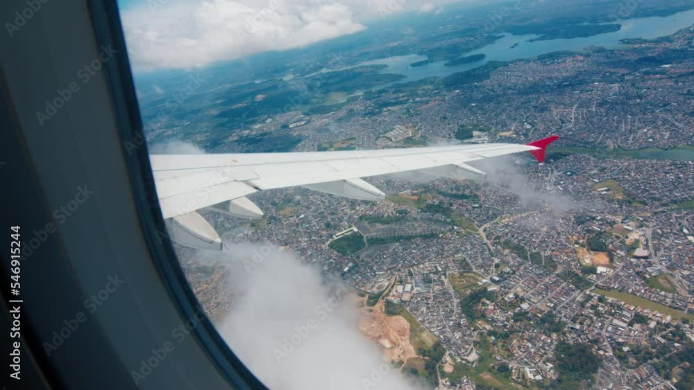 Airplane flies over Brazil. Window view of the Brazilian land as seen ...