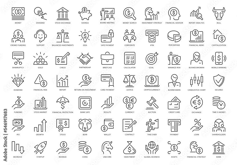 Finance Outline Icons Set Stock Template | Adobe Stock