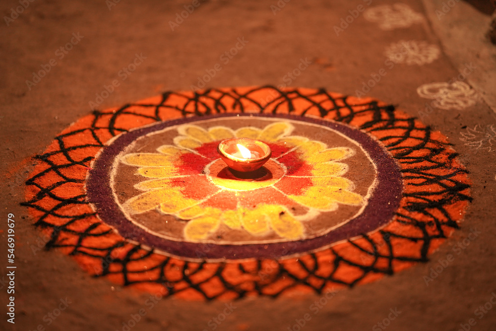 Deepak with colourful rangoli, rangoli indian festival, indian colors ...