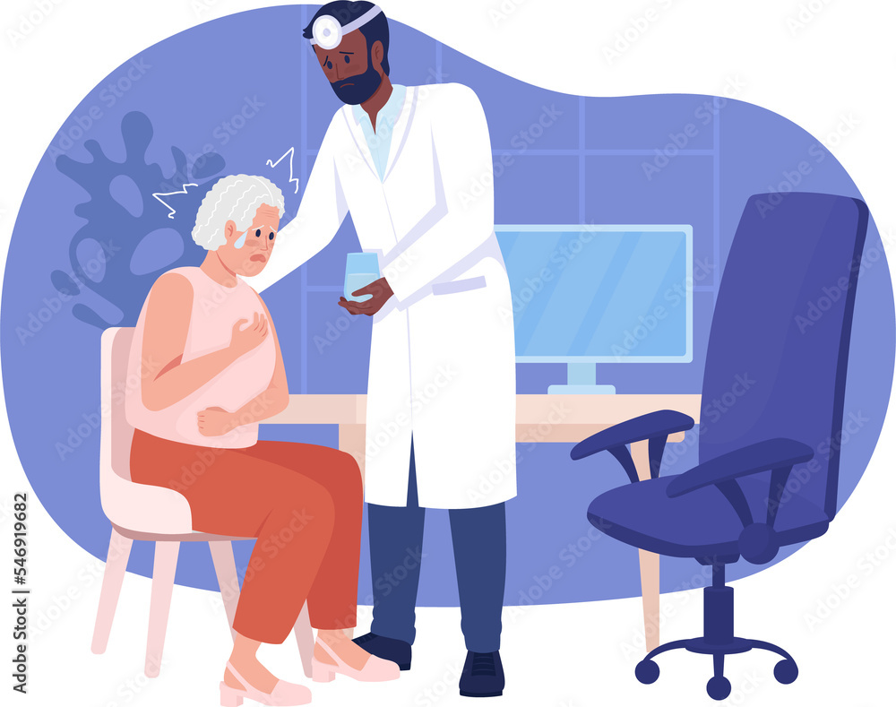 Panic attack at hospital 2D raster isolated illustration. Doctor ...