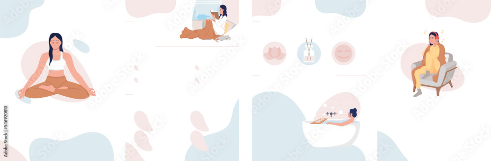 Ways to relax your mind flat raster brochure template. Booklet, leaflet ...
